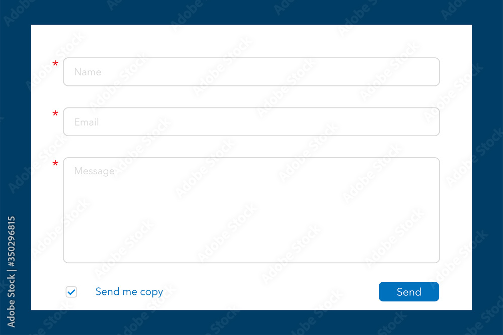 Contact us form. Template for feedback on web site. Name, email and ...