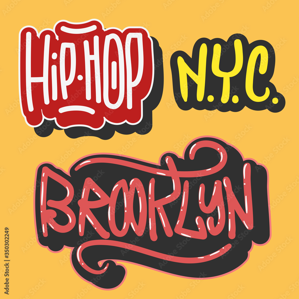 Hip Hop Rap Music Hand Lettering Graffiti Style Vector Illustrations ...