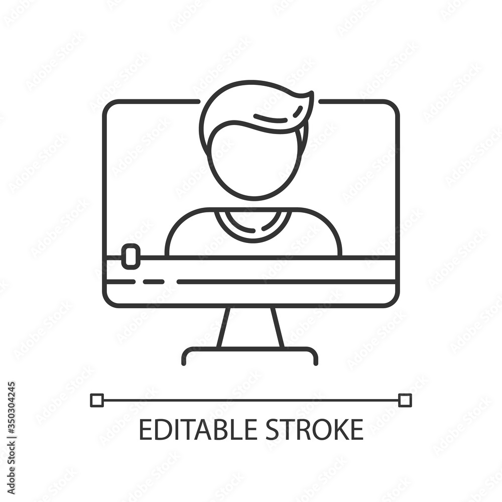 Talking head video pixel perfect linear icon. Online interview. Video ...