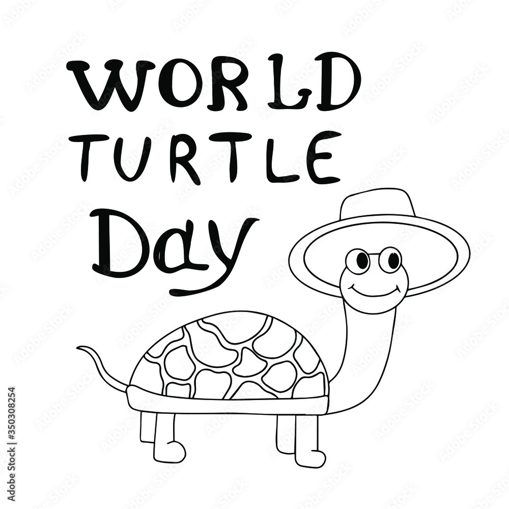 World Turtle Day coloring page. Cute turtle as a character in a hat ...
