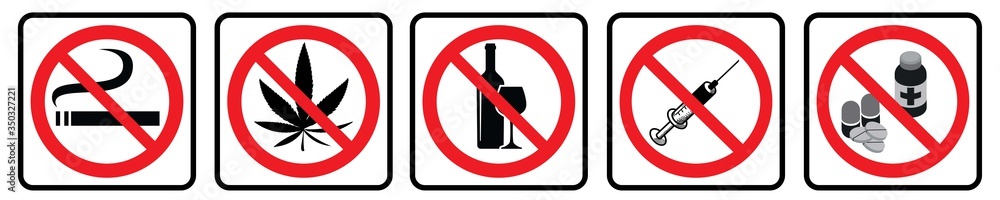 No Drugs symbol collection. No smoking, No Marijuana, No alcohol signs ...