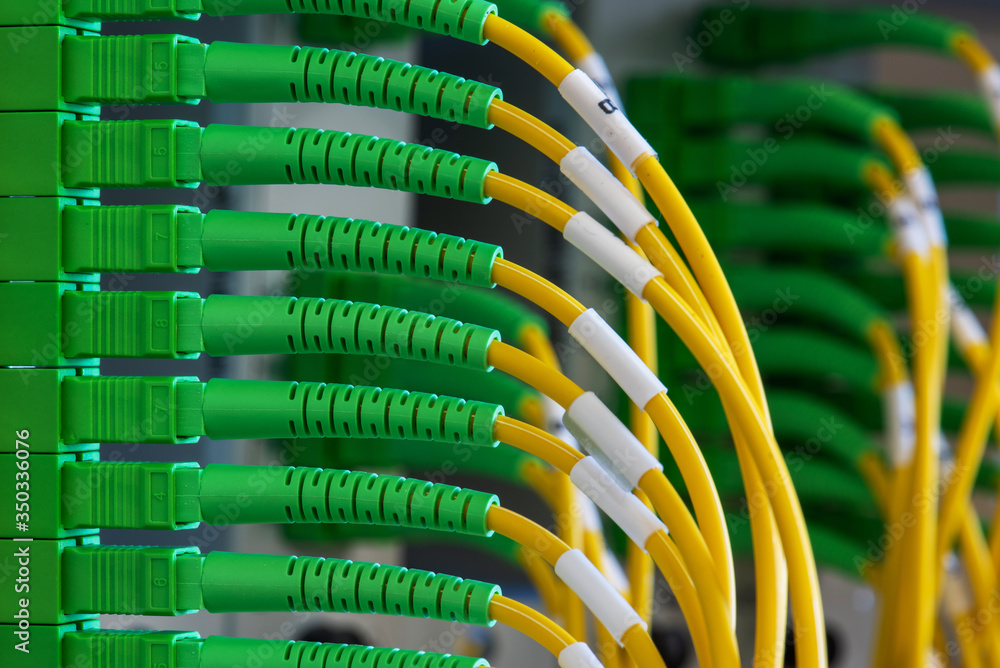 Fiber optical network cables patch panel Stock Photo | Adobe Stock
