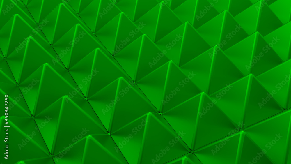 3d ILLUSTRATION, of green abstract pyramid background, triangular ...