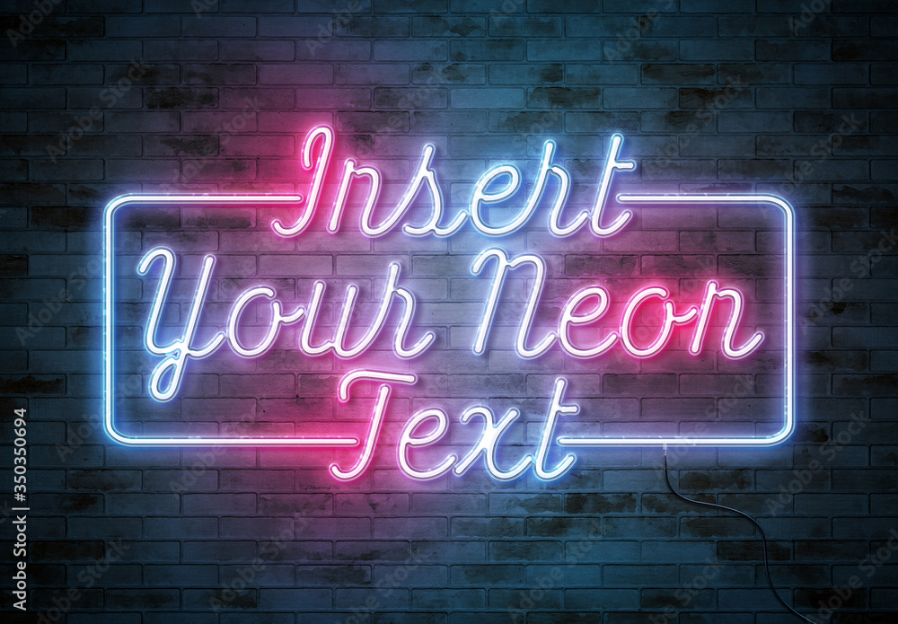 Neon Text Effect on Brick Wall with Wires Mockup Stock Template | Adobe ...
