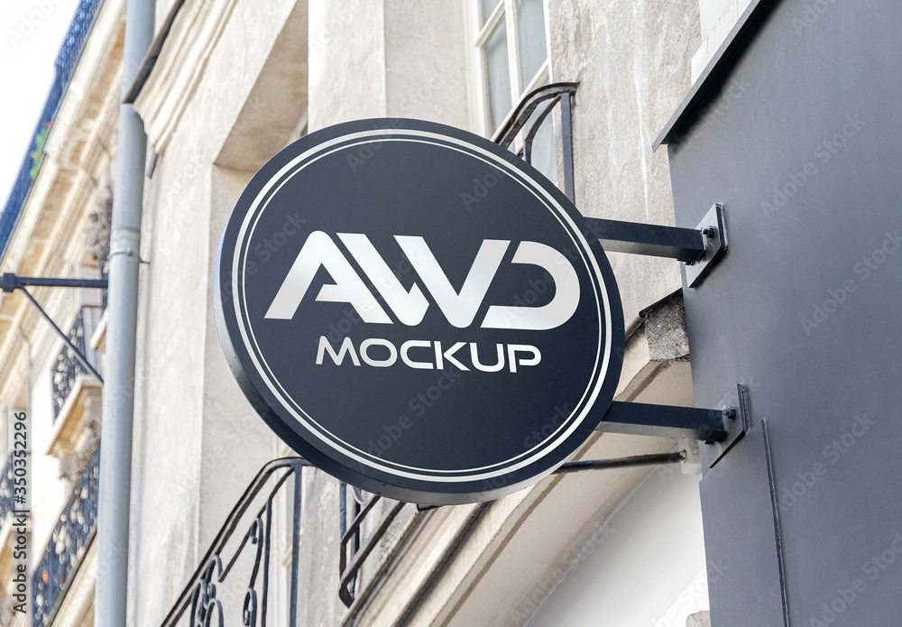 Store Brand Circular Sign Board Mockup Stock Template | Adobe Stock