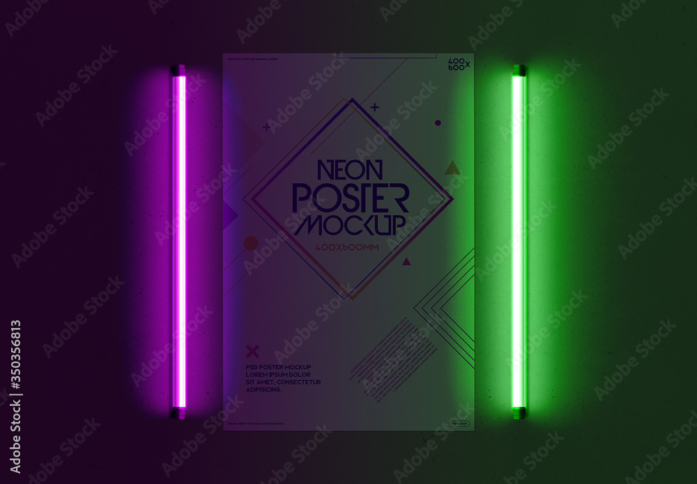 Poster and Neon Lights Mockup Stock Template | Adobe Stock