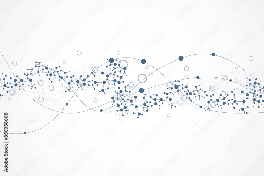 Science network pattern, connecting lines and dots. Technology hexagons ...