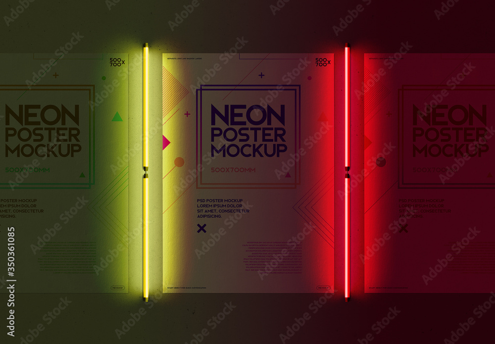 Posters and Neon Lights Mockup Stock Template | Adobe Stock