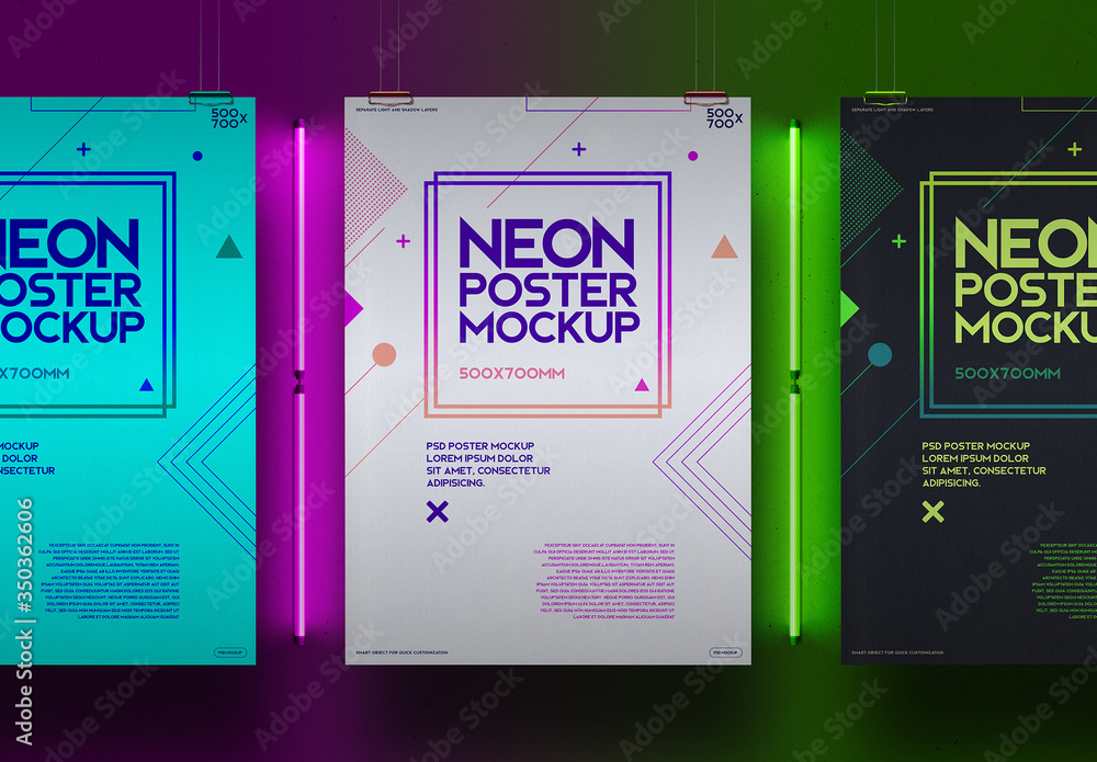 Posters and Neon Lights Mockup Stock Template | Adobe Stock