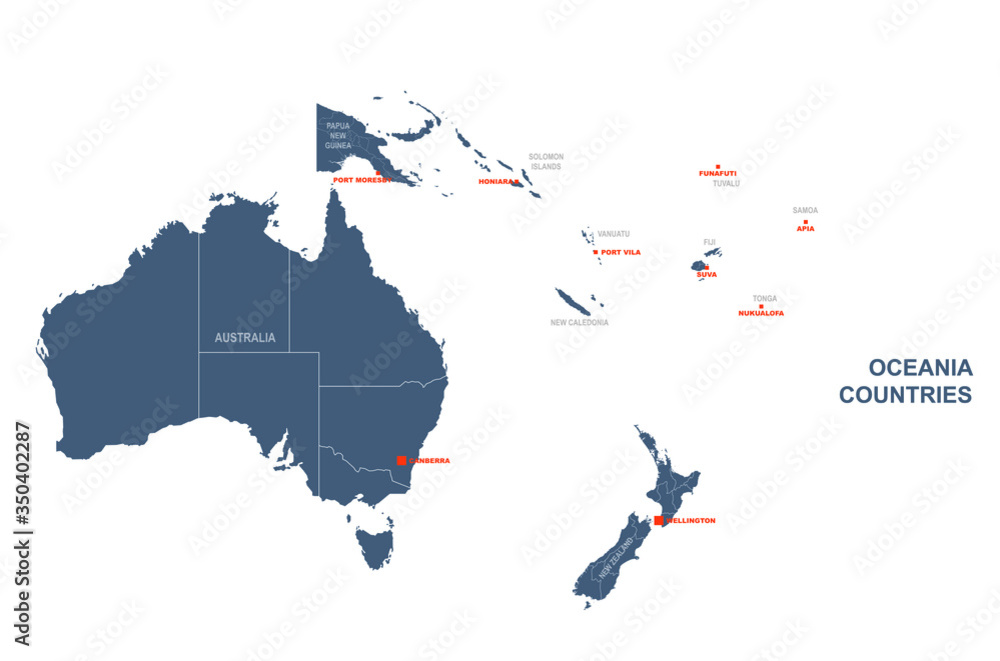 detailed oceania countries vector map. australia, new zealand and ...