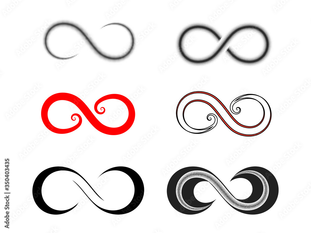 Infinity set vector illustration of halftone, stipplism, pointillism ...
