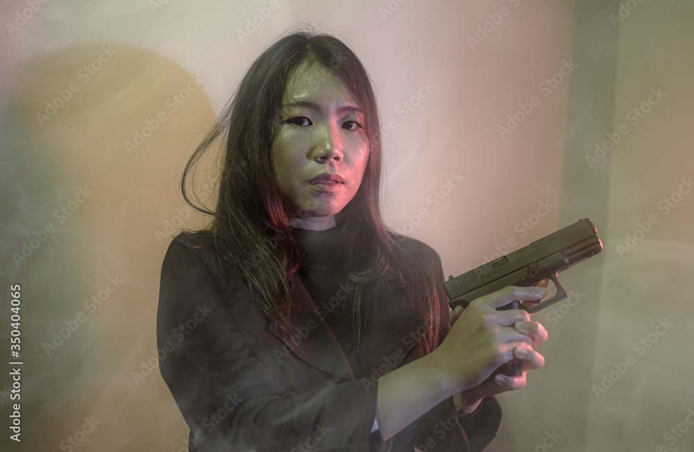 cinematic portrait of young attractive and dangerous special agent ...