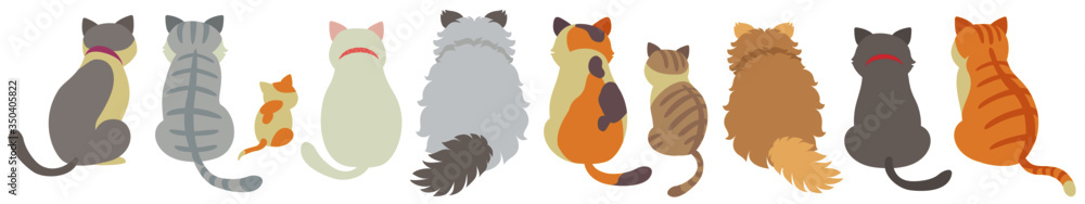 Back view of cute cats on white background. Vector illustration in flat ...