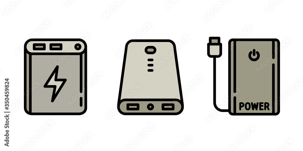 Power bank icons set. Outline set of power bank vector icons for web ...