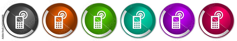 Phone icon set, mobile, cell silver metallic chrome border vector web ...