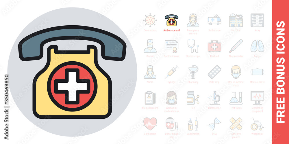 Ambulance call or emergency phone icon. Simple color version. Free ...