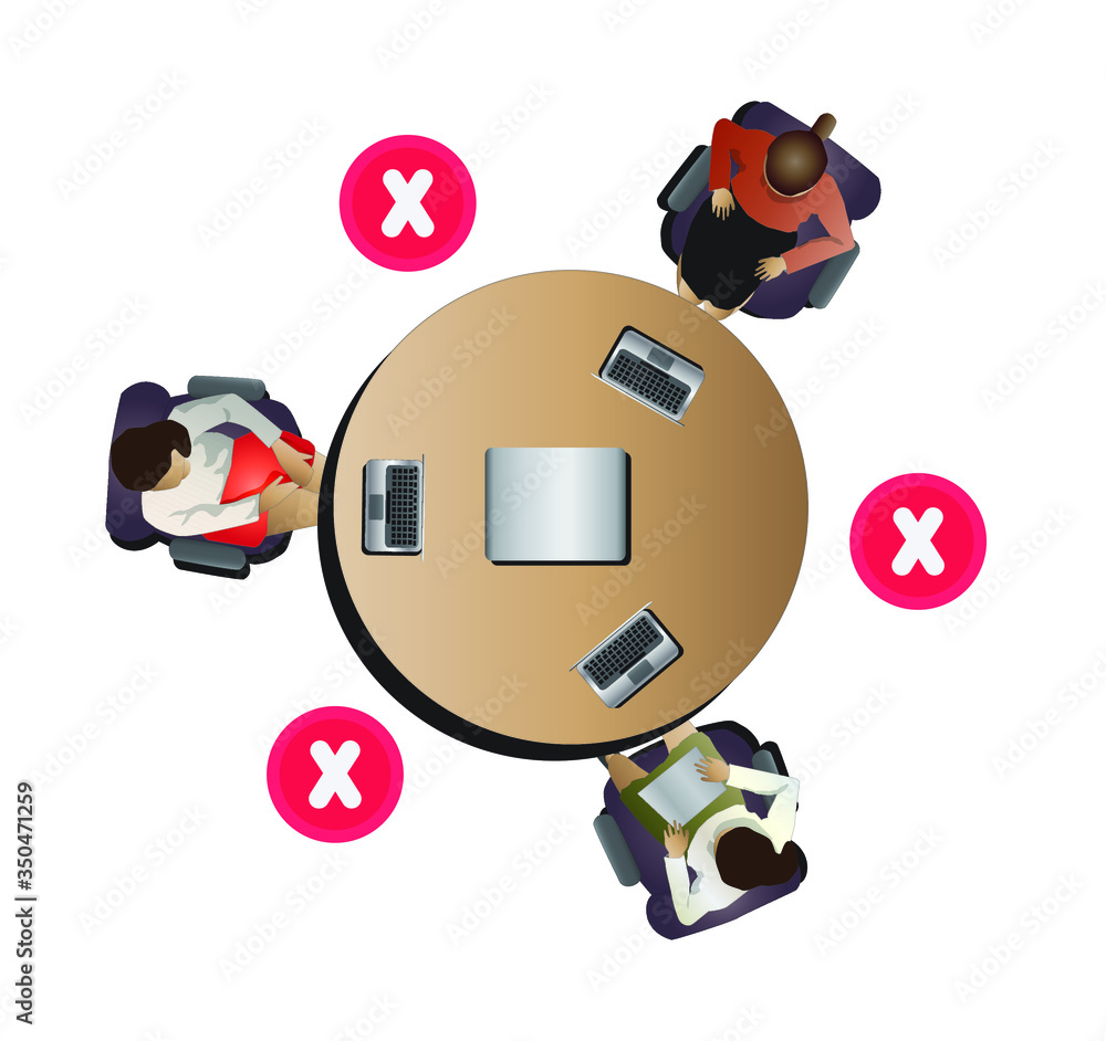 Social distancing at office meeting room. Employees are working ...