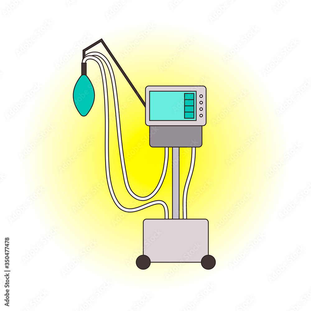 Medical ventilator cartoon icon. Color mechanical ventilation lungs Machine on white gradient ...