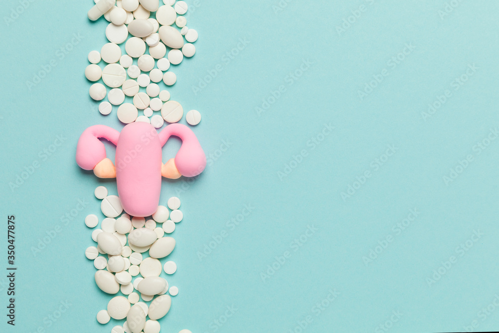Healthy female uterus on a blue background. Gynecological diseases and ...