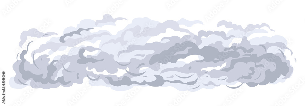 Clouds of gray smoke creep across the ground in front view isolated ...