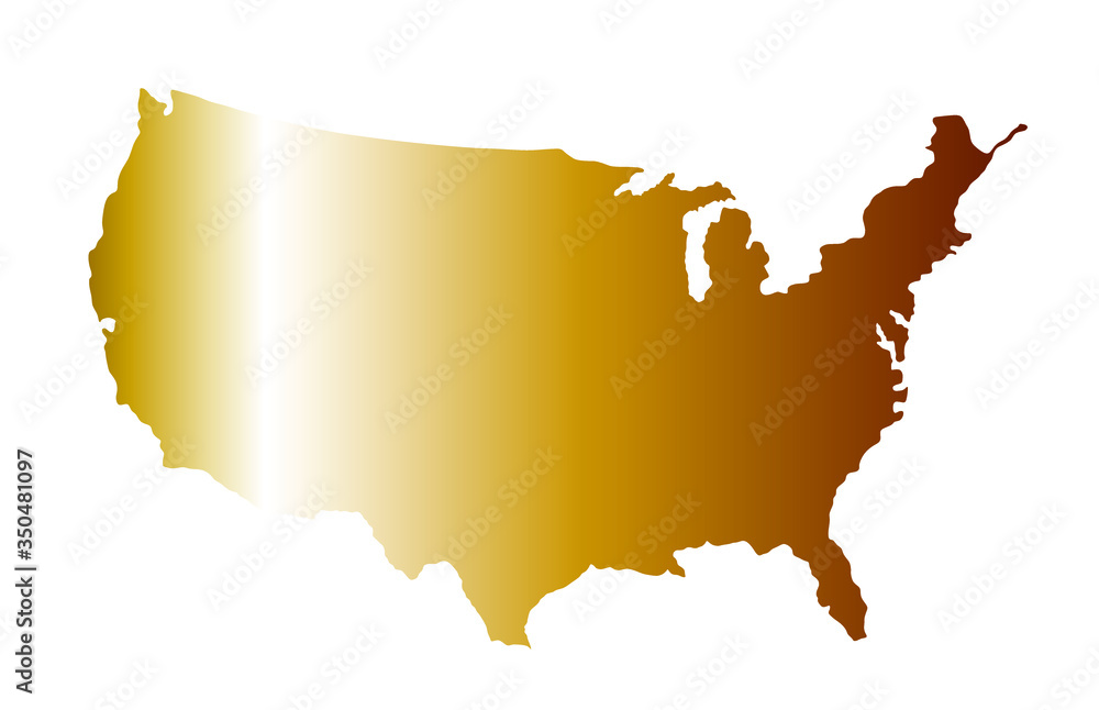Gold USA map vector silhouette isolated on white background. United ...