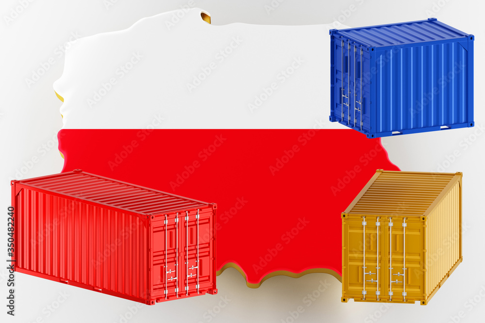 3D map of Poland. Freight shipping in containers. Export from the ...