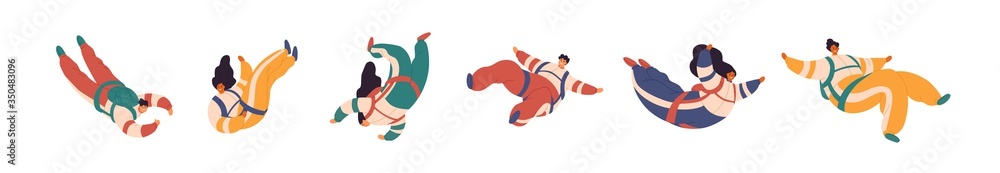 Set of cartoon colorful free fall people vector flat illustration ...