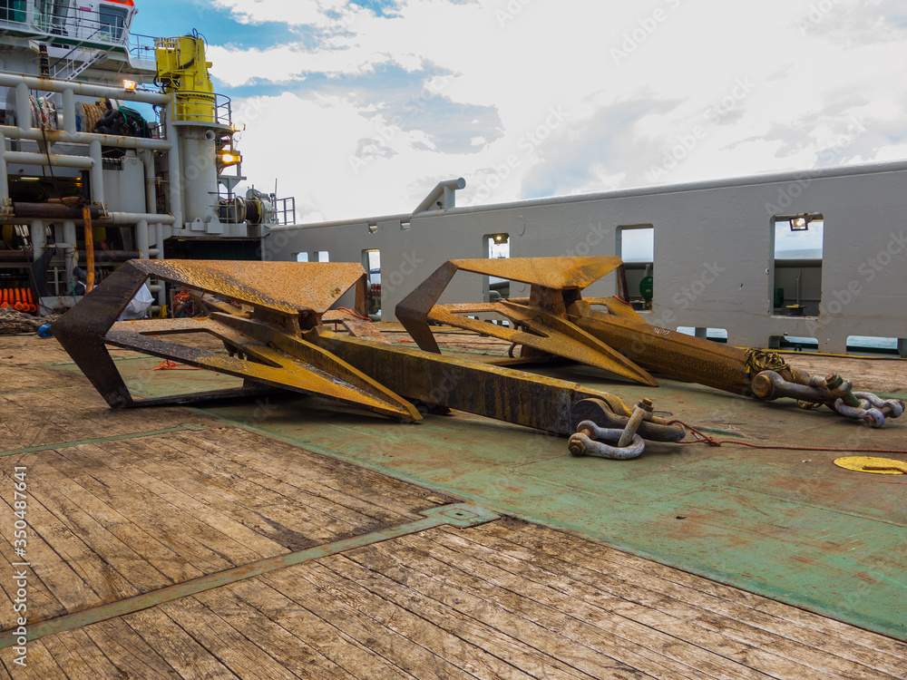 10 Ton Delta Flipper anchors on deck of Anchor Handler. Photos | Adobe ...