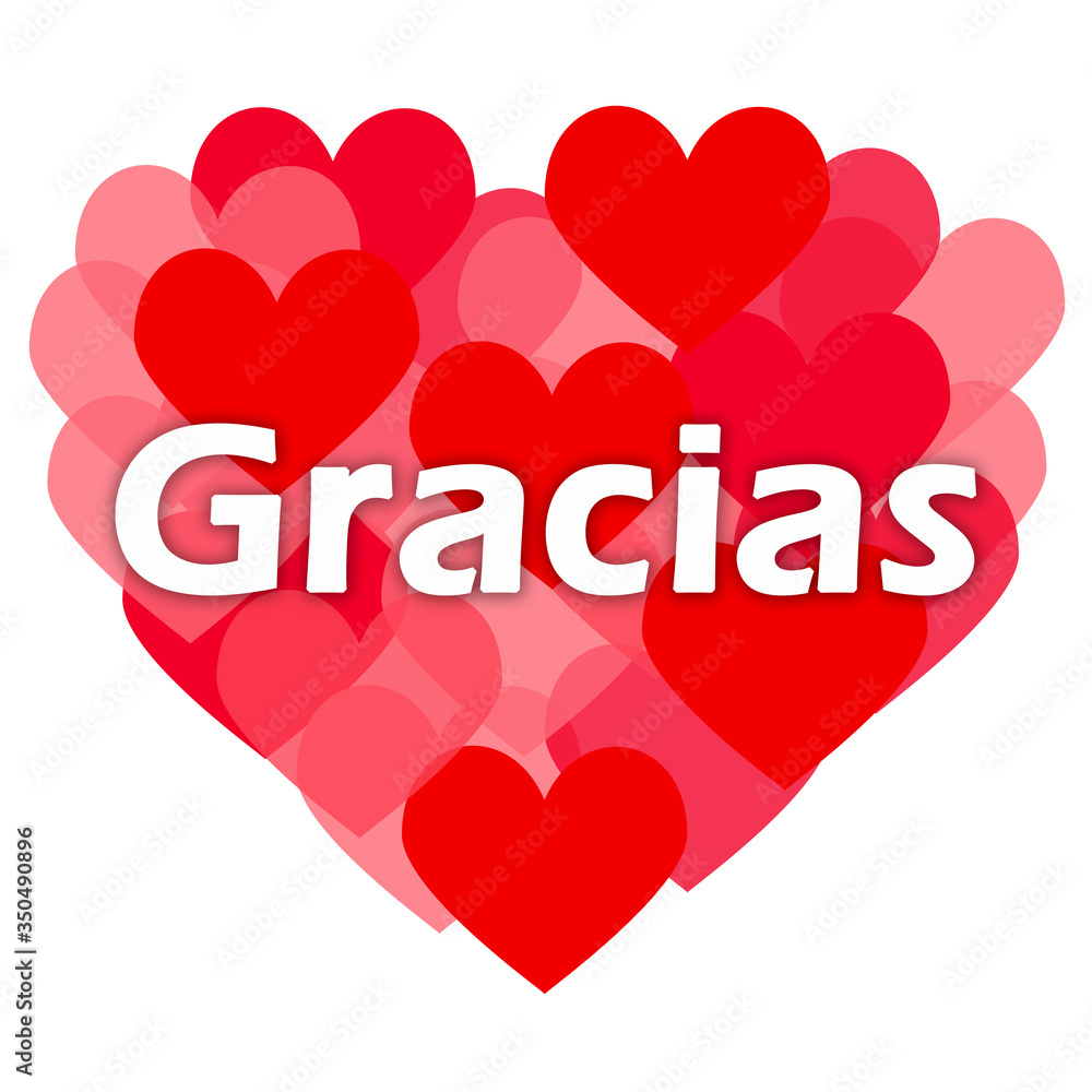 Thank you. Spanish word with red and pink hearts lens. Stock ...