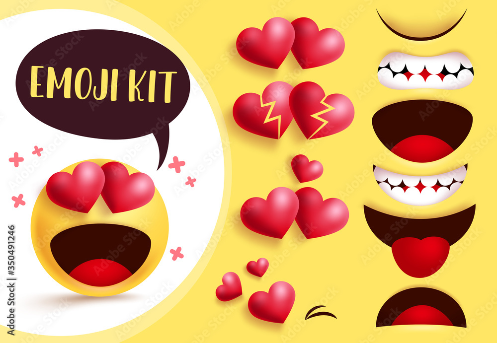 Emoji smiley love heart create kit. Smileys emoji yellow face with ...