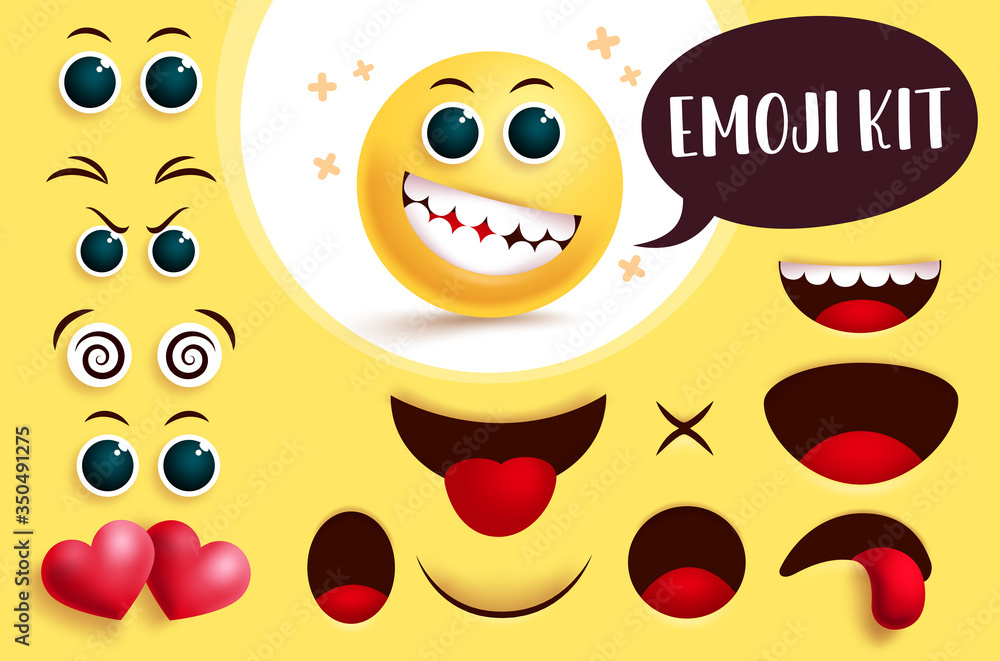 Emoji smiley vector create kit. Yellow smiley face emoji and emoticon ...