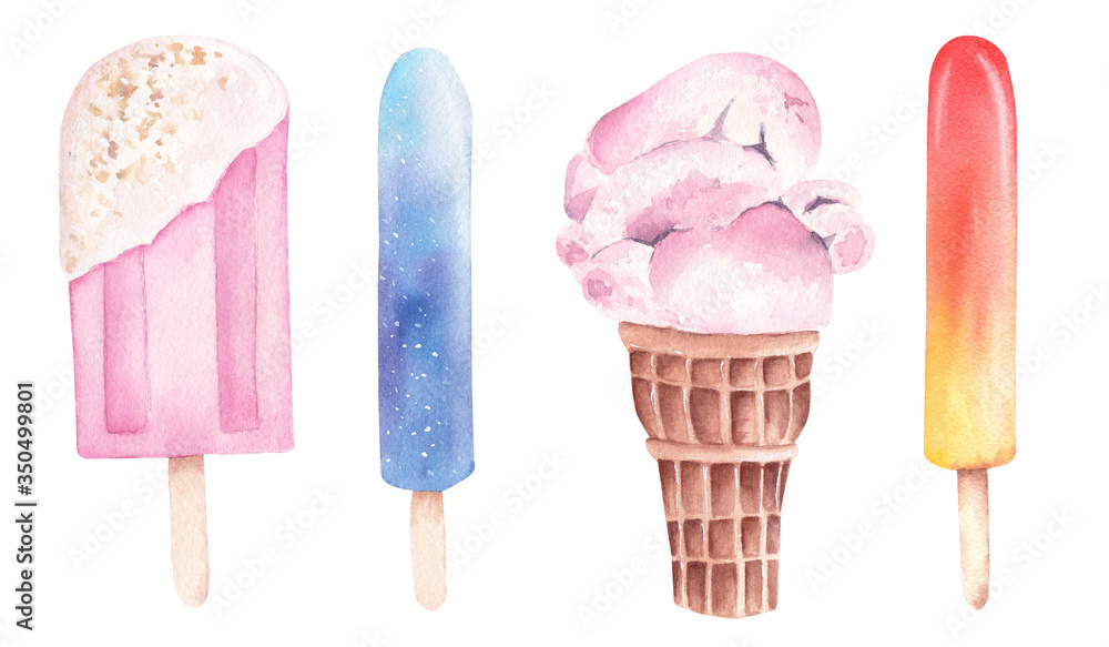Watercolor ice cream popsicle clipart isolated on white background ...