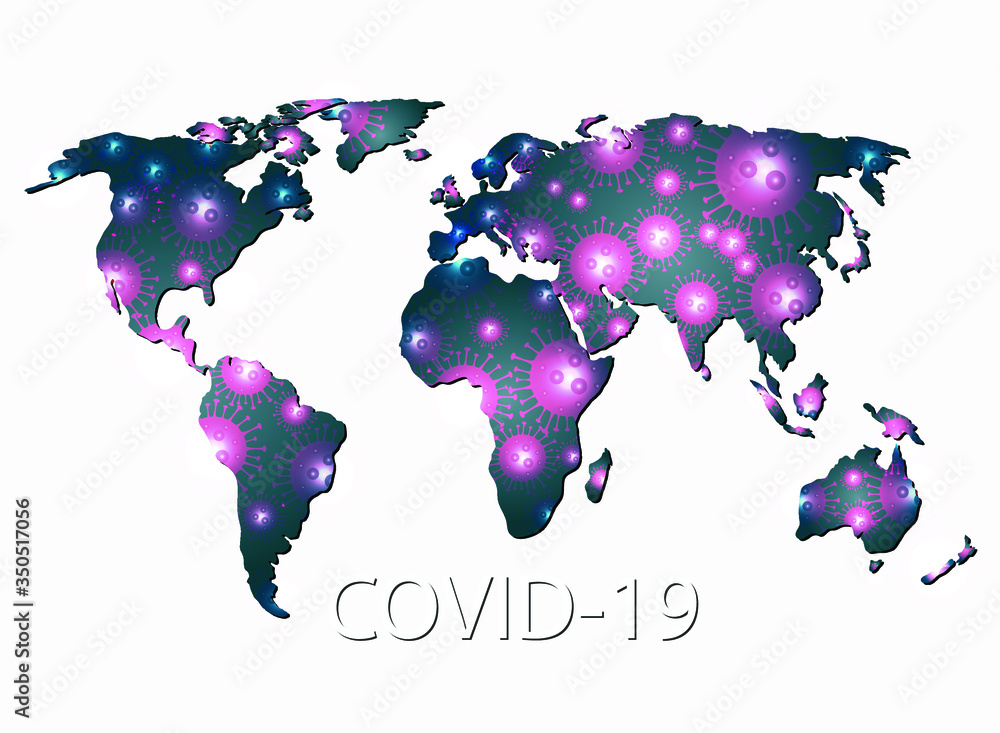 Vector illustration of a bluish grey world map on white background with ...