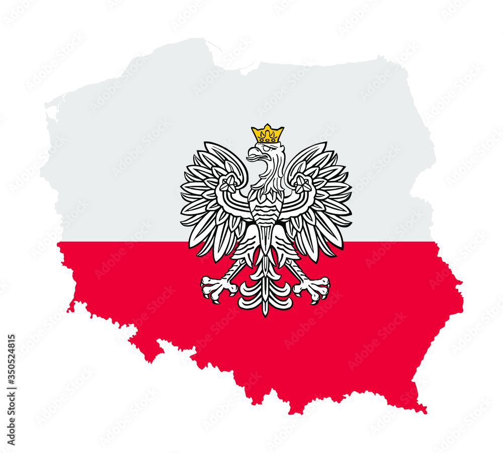 Vetor de Poland map with flag and Poland coat of arms over map vector ...