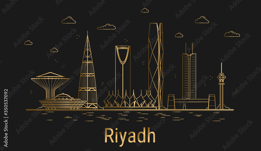 Riyadh city line art, golden architecture vector illustration, skyline ...