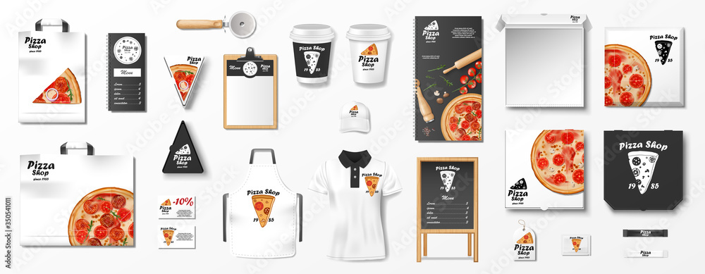 Mockup set for pizzeria, cafe or restaurant. Realistic branding set of ...