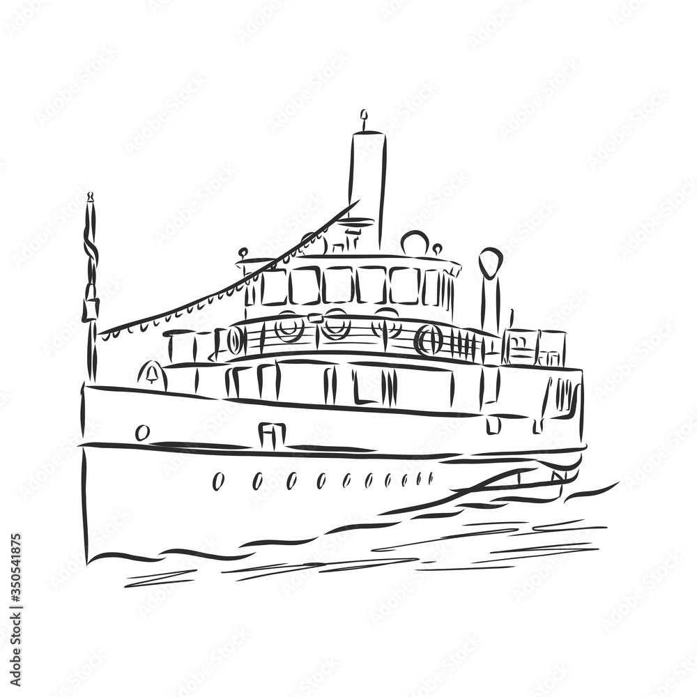 ship, steamboat, steamship, doodle style, sketch illustration, hand ...