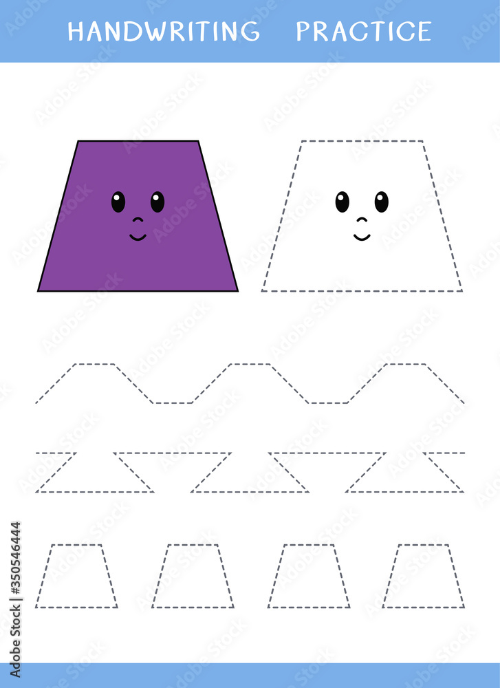 Handwriting practice sheet with geometric shapes. Simple educational ...
