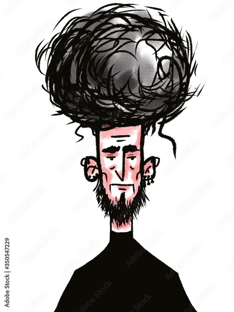 hand drawn cartoon character young funny man with curly hair isolated ...