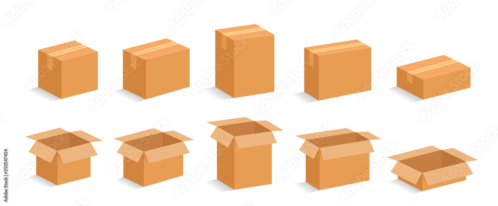 Opened and closed cardboard box. Vector illustration. Stock Vector ...