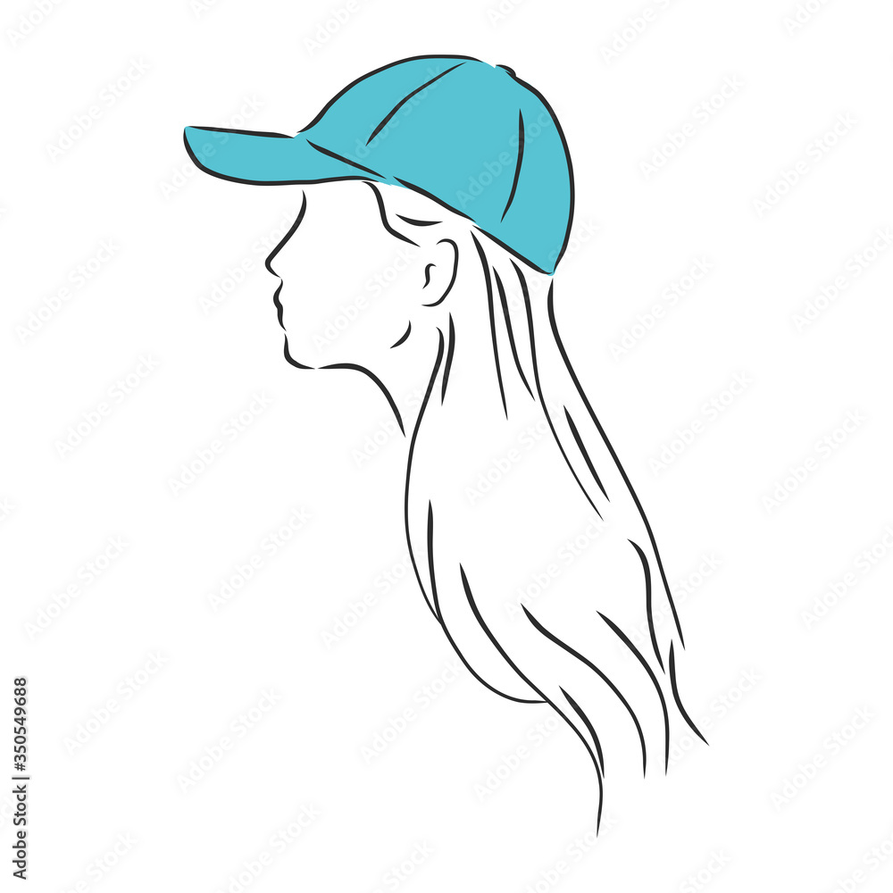 Isolated vector illustration. Pretty girl in a cap. Closeup female ...