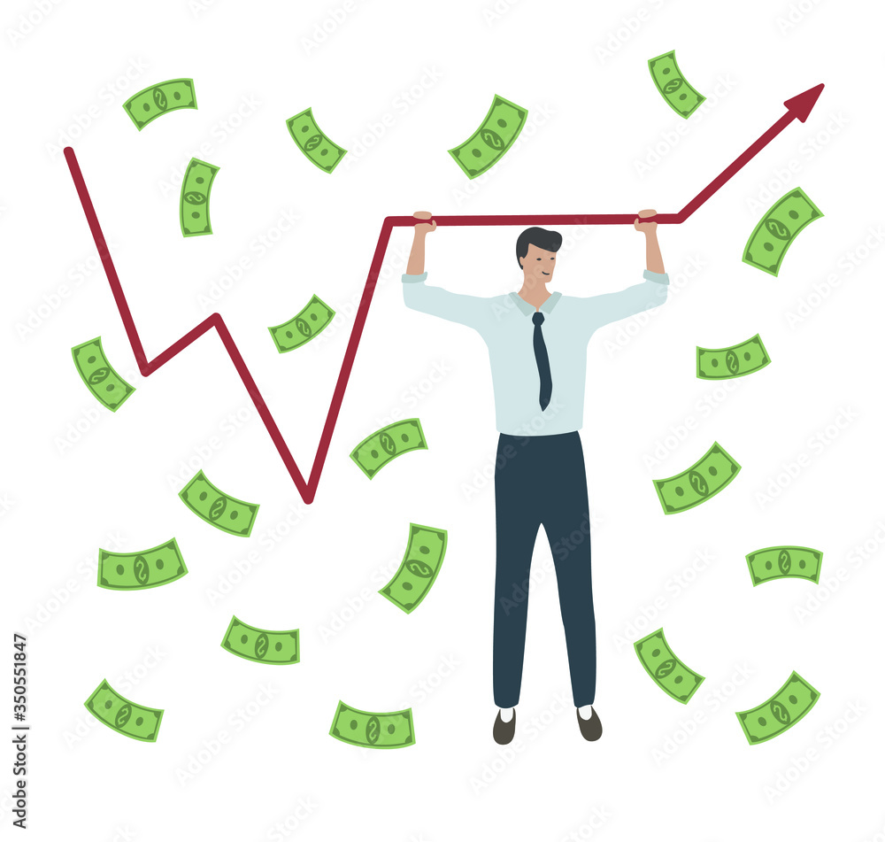 Succcessful businessman. Crisis management help graph arrow profit up ...