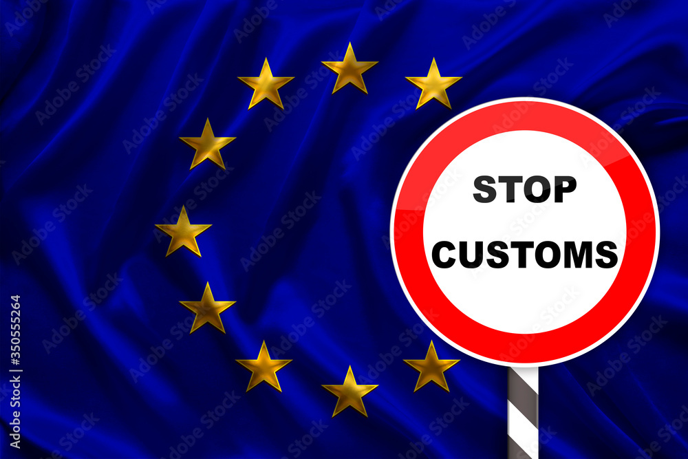 customs sign, stop, attention against the background of the silk ...