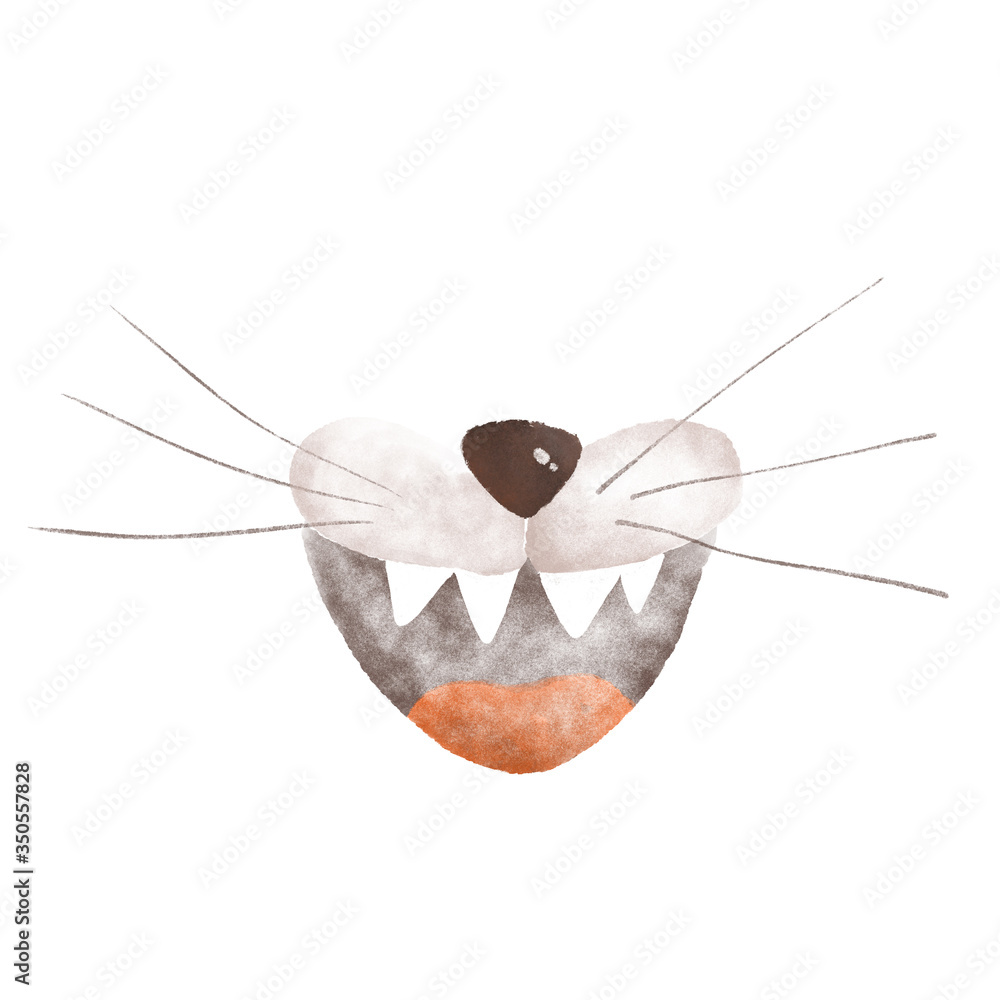 Hand painted in watercolor style. Smiling wolf face, illustration for ...