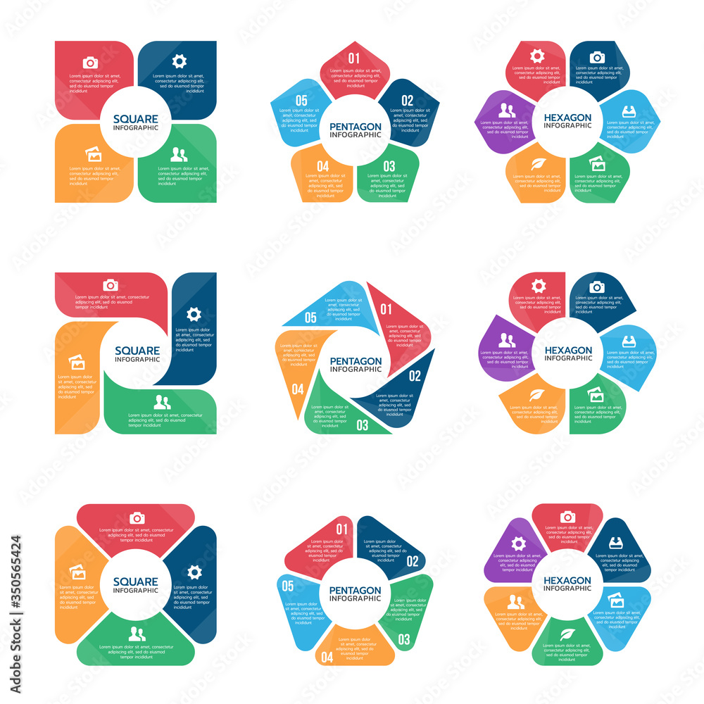 Square pentagon and hexagon infographic chart (part four, part Five and ...