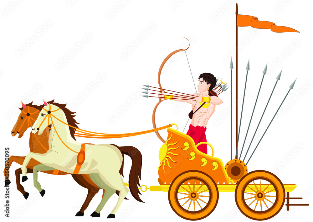 Archer Character with Golden Chariot and 2 Horse Vector illustration ...
