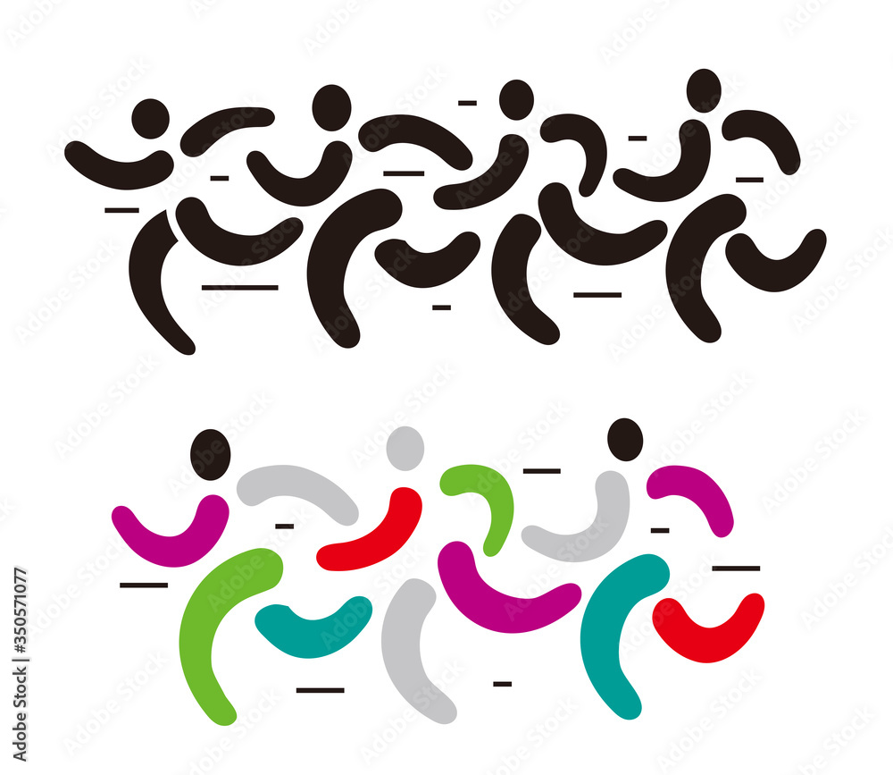 Running race, symbols. Two stylized illustrations of running people ...