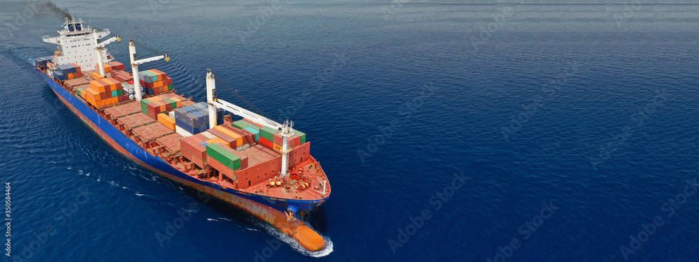 Aerial drone panoramic ultra wide photo of industrial container tanker ...