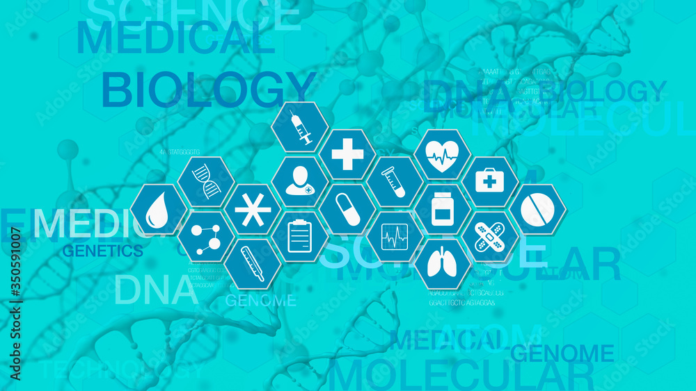 medical scientific concept, hexagon grid with icons related to medicine ...