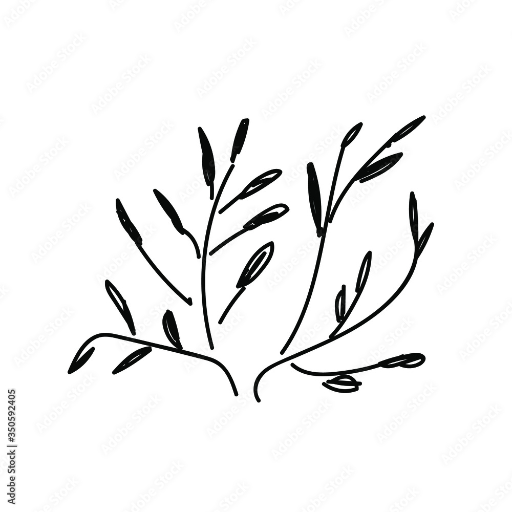 bush isolated. grass. handwritten vector stylized bush on white ...